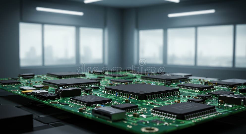 Electronic Circuit Board with Microchips and Components in a Modern ...