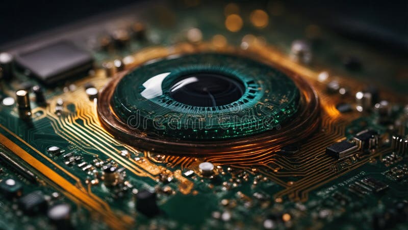 Electronic Circuit Board Overlay in the Pupil of Eye Stock Illustration ...