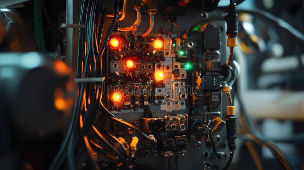 Electronic Circuit Board Showing Multiple Indicator Lights Glowing in ...