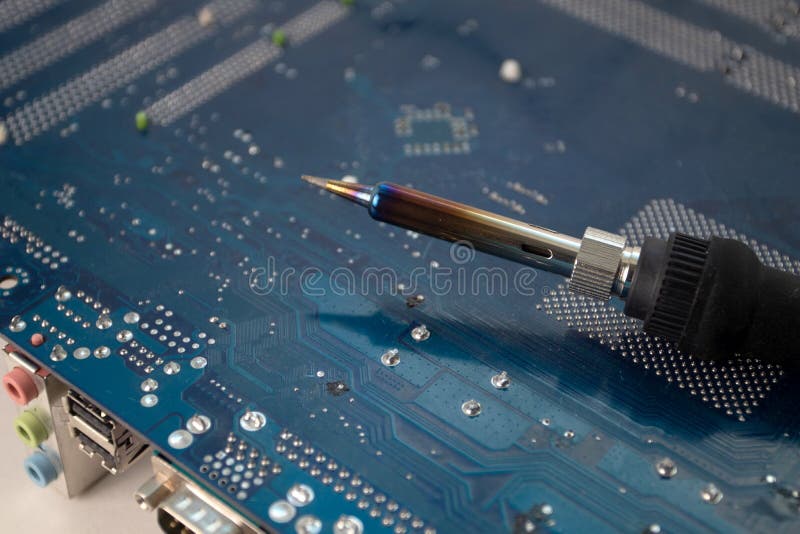 Electronic Circuit Board with Soldering Iron Stock Image - Image of ...