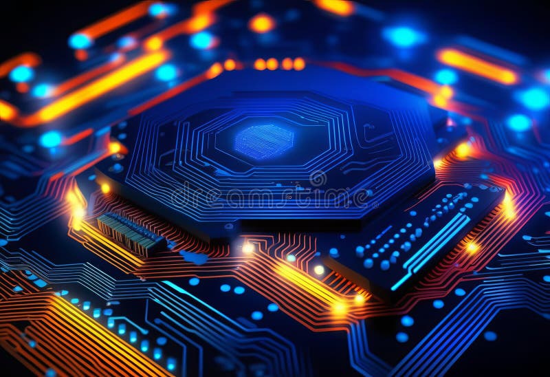 Electronic Circuit Board in Sphere Shield. Blue Technology Network ...