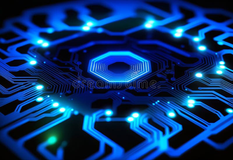 Electronic Circuit Board in Sphere Shield. Blue Technology Network ...