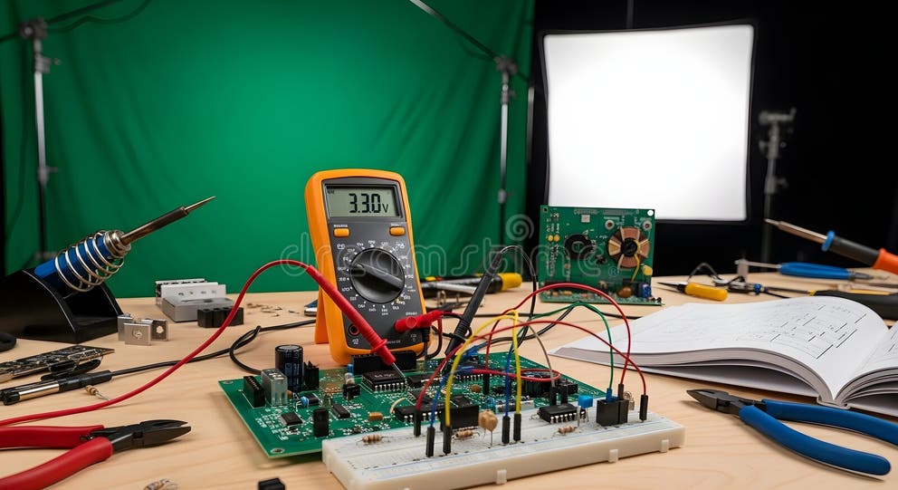 Electronic Circuit Board Development with Multimeter Testing on a ...