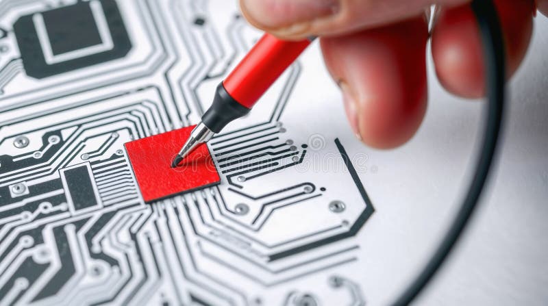 Electronic Circuit Board Testing with Multimeter Probe on LED Component ...