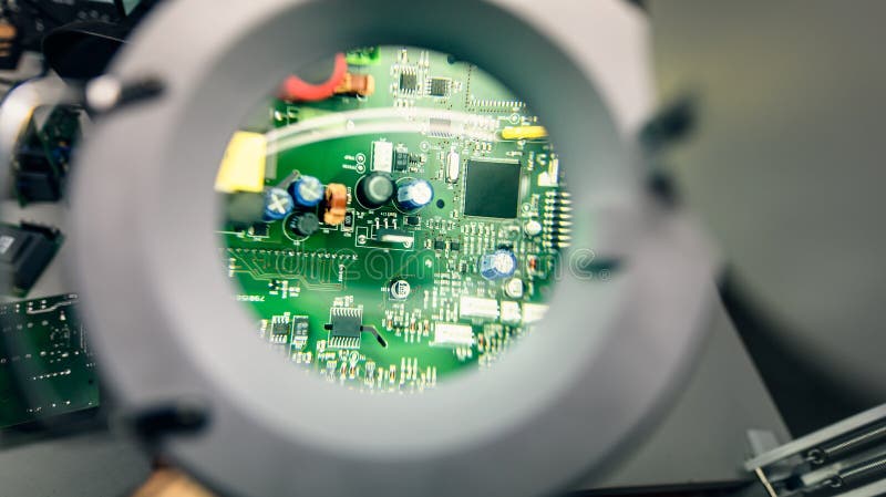 Electronic Circuit Board Under Magnifying Glass Stock Photo - Image of ...