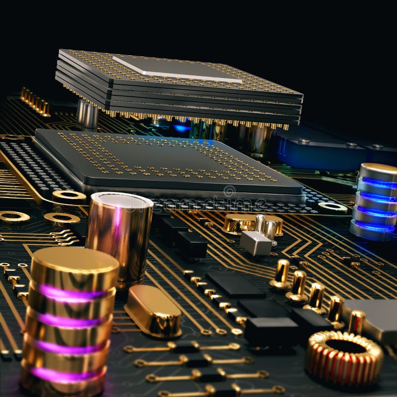 Electronic Circuit Chip on PC Board Stock Illustration - Illustration ...