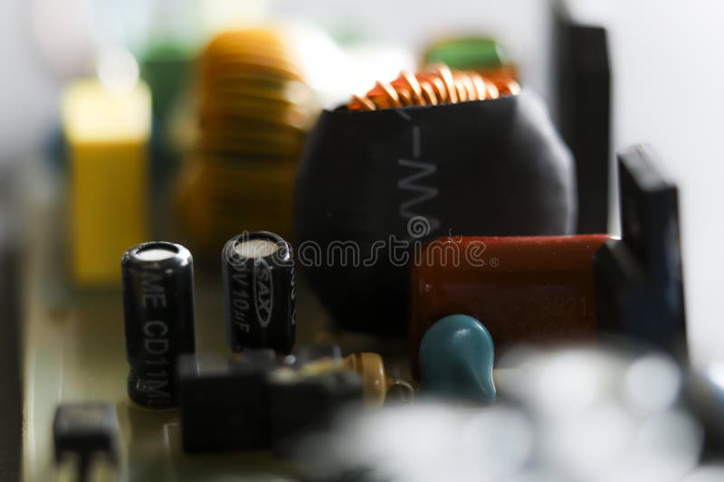 Electronic Circuit Closeup. LED Light Circuit Board with Capacitors and ...