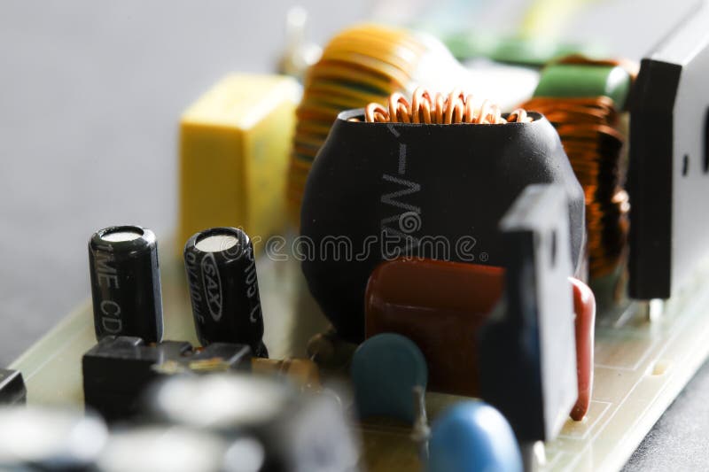 Electronic Circuit Closeup. LED Light Circuit Board with Capacitors and ...