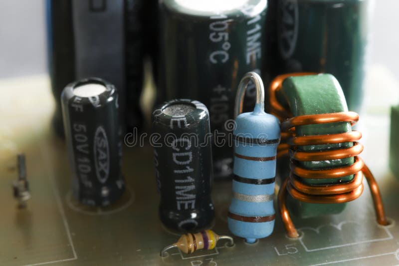 Electronic Circuit Closeup. LED Light Circuit Board with Capacitors and ...