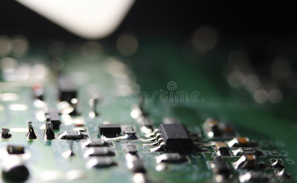 Electronic Circuit Closeup. LED Light Circuit Board with Capacitors and ...