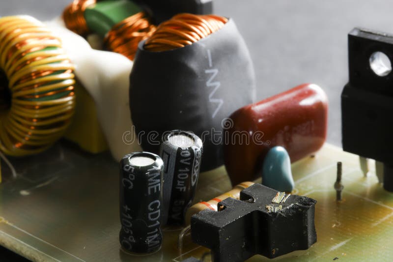 Electronic Circuit Closeup. LED Light Circuit Board with Capacitors and ...