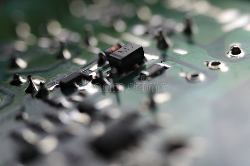 Electronic Circuit Closeup. LED Light Circuit Board with Capacitors and ...
