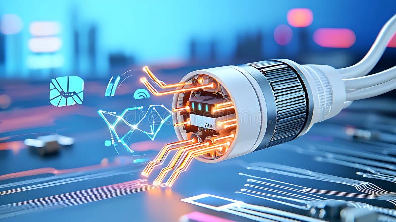 Electronic Circuit Connector with Glowing Wires and Digital Network ...