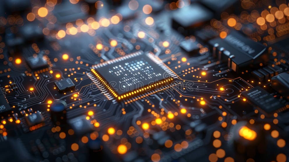 Electronic Circuit Design, Abstract Tech Background with Glowing Lines ...