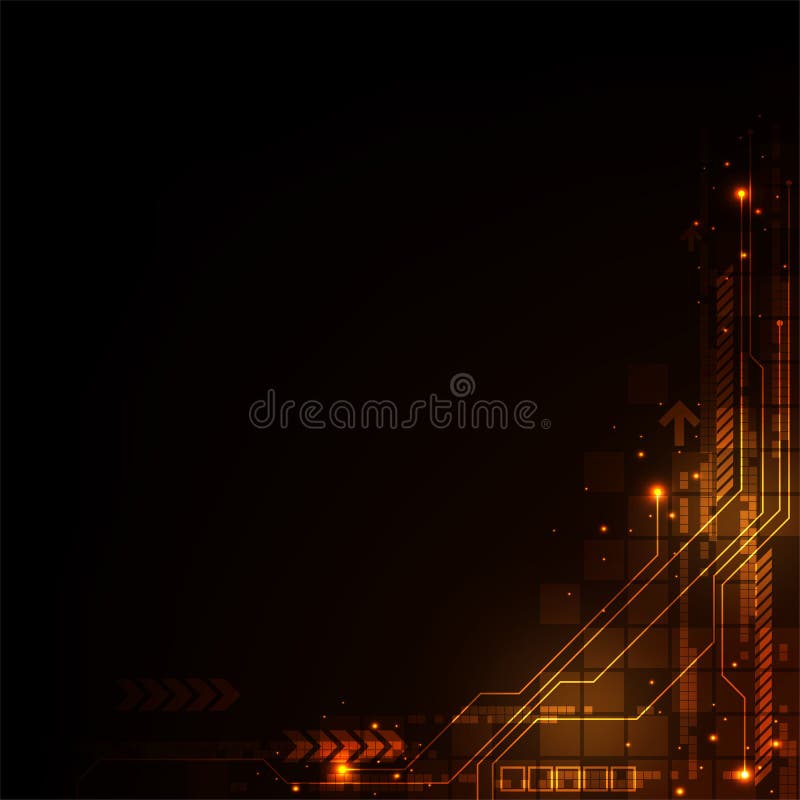 Electronic Circuit of the Future on a Dark Orange Background. Stock ...
