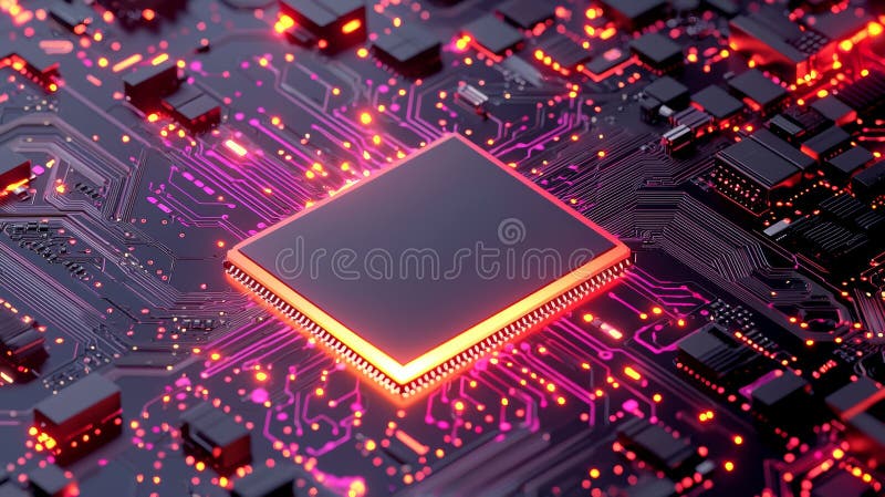 An Electronic Circuit, a Motherboard, a Glowing Neon Structure, a ...