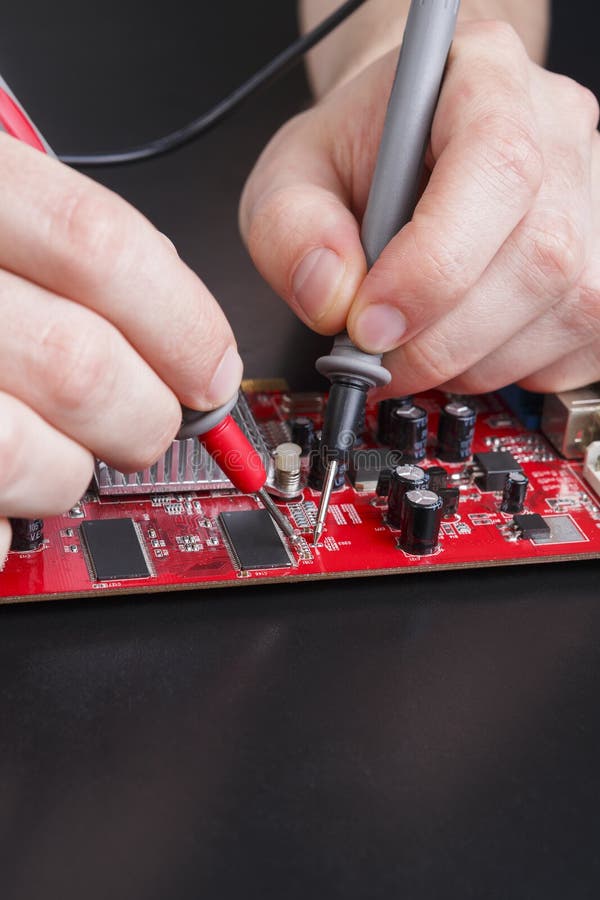 Electronic Circuit Red Board Inspecting Close Up Stock Image - Image of ...