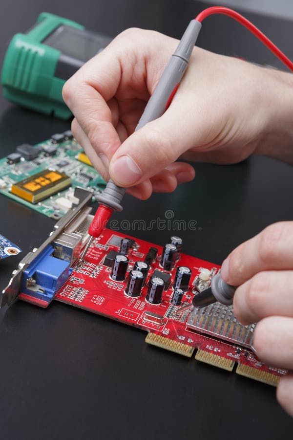Electronic Circuit Red Board Inspecting Close Up Stock Image - Image of ...