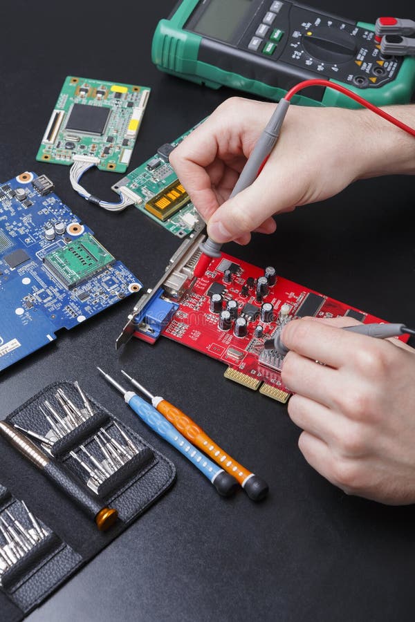 Electronic Circuit Red Board Inspecting Close Up Stock Photo - Image of ...