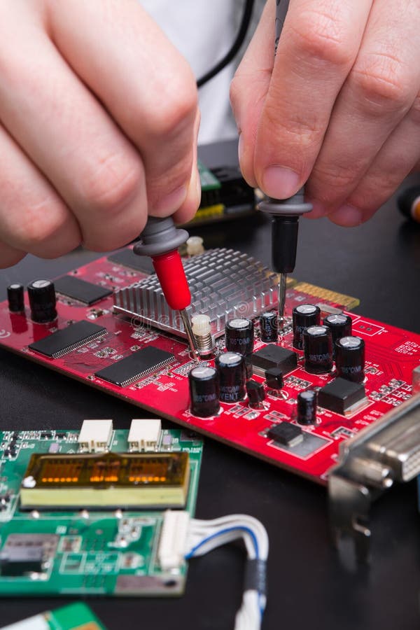 Electronic Circuit Red Board Inspecting Close Up Stock Image - Image of ...