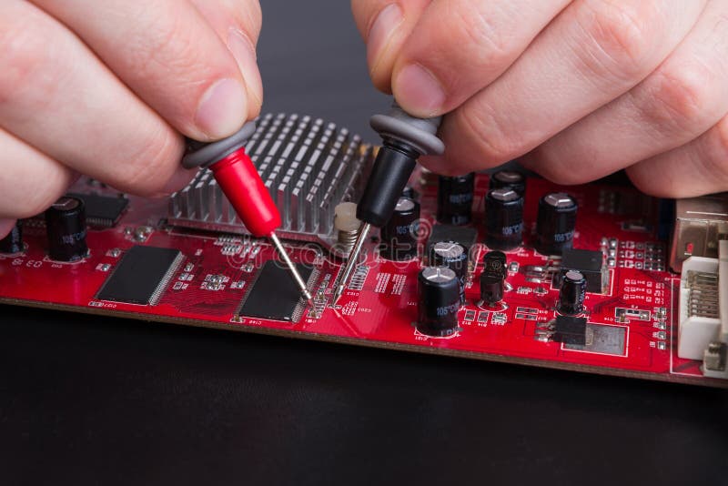 Electronic Circuit Red Board Inspecting Close Up Stock Image - Image of ...