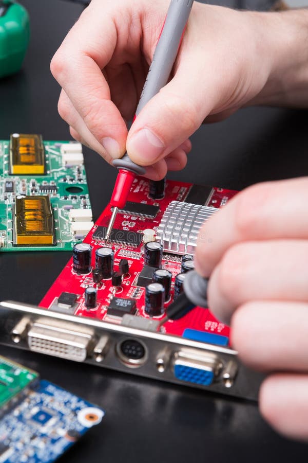 Electronic Circuit Red Board Inspecting Close Up Stock Photo - Image of ...