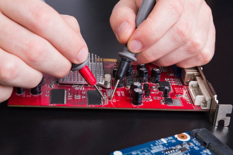 Electronic Circuit Red Board Inspecting Close Up Stock Image - Image of ...