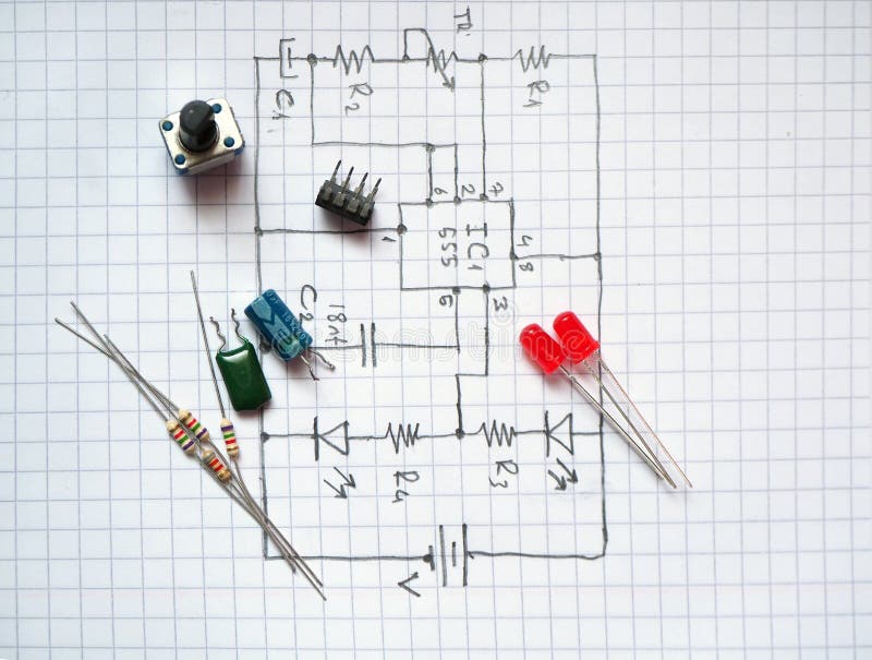 Electronic Circuit Scheme and Components Stock Image - Image of ...