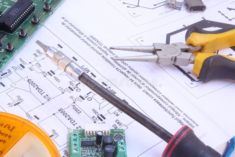 Electronic Circuit and Tools Stock Image - Image of circuit, manual ...
