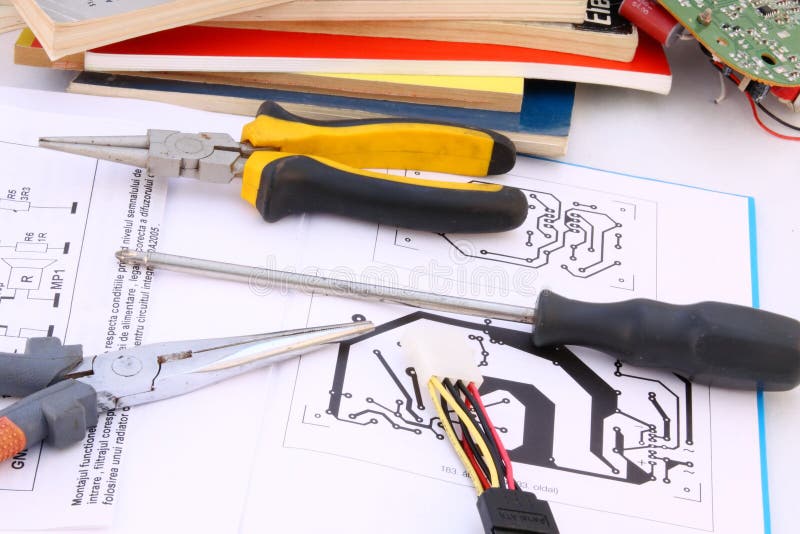 Electronic Circuit and Tools Stock Photo - Image of schematic ...