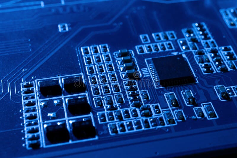 Electronic Circuits in Futuristic Technology Concept on Mainboard Stock ...