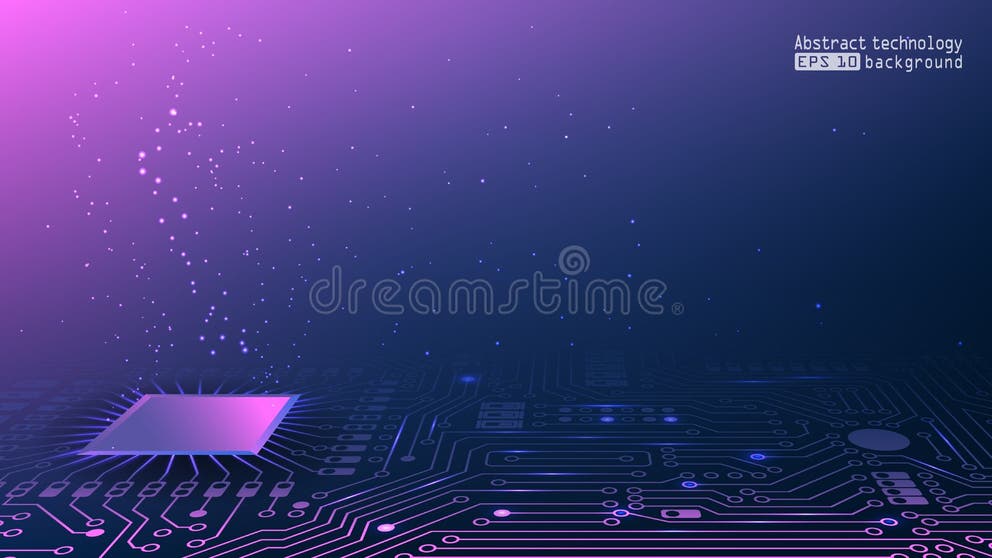 Electronic Circuits. Social Network. Chips with Binary Code. Purple ...