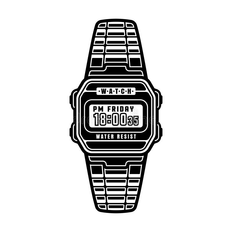 Electronic Classic Wrist Watch Vector Illustration in Black and White ...