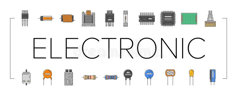 Electronic Component Circuit Chip Icons Set Vector Stock Illustration ...