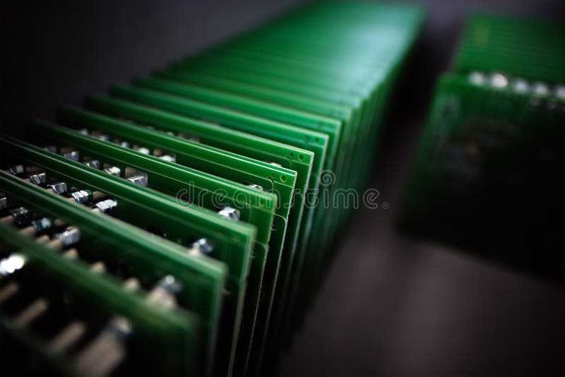 Electronic Components Assembly Hall at High-tech Factory Blur Ba Stock ...