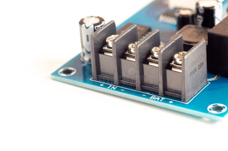 Electronic Components, Chips and Capacitors on the Blue Pcb, Close Up ...