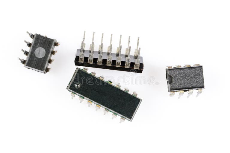 Electronic Components. Four Old Microchips Different Types and Sizes ...
