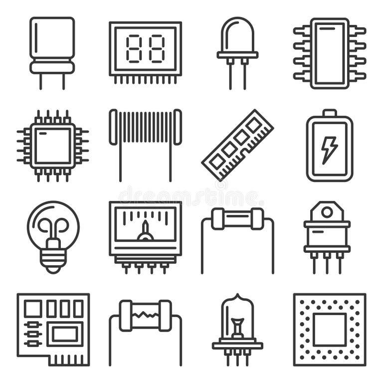 Electronic Components Icons Set on White Background. Vector Stock ...