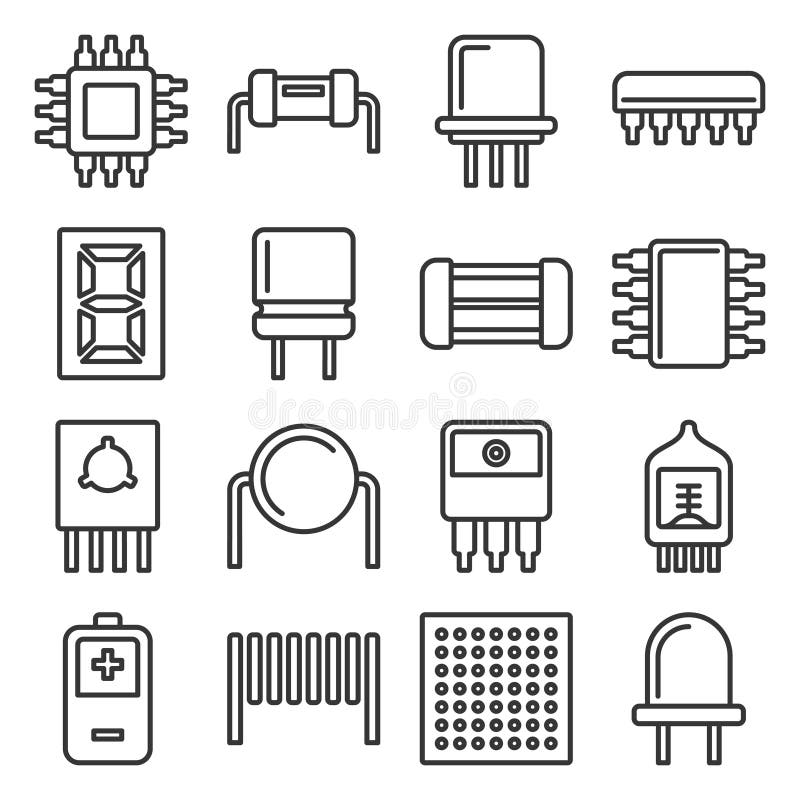 Vector Electronic Components Icons Set Stock Vector - Illustration of ...