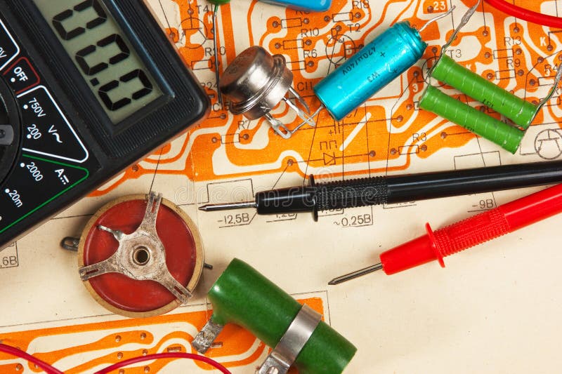Multimeter and Electronic Component Stock Image - Image of electric ...