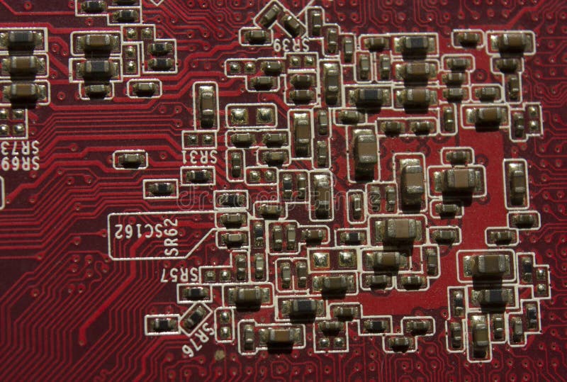Electronic Components Resistors and Capacitors on Red Pcb Stock Image ...