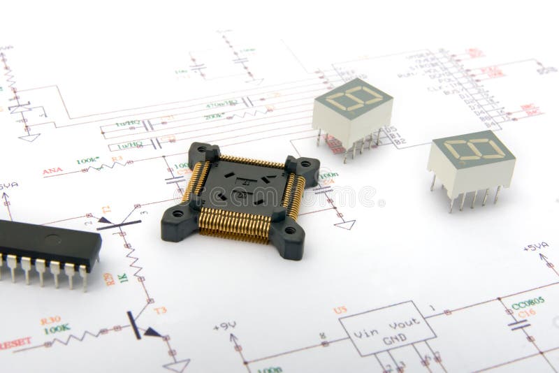 Electronic Components on Schematic Drawings Stock Image - Image of ...