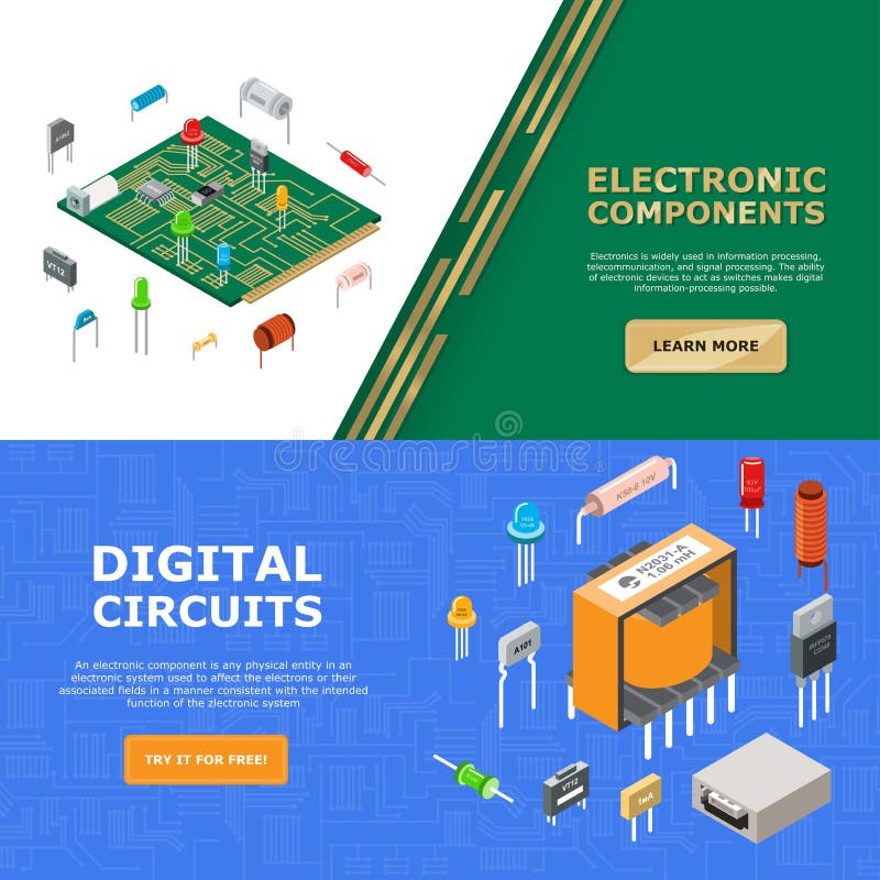 Electronic Components Vector Illustration with Digital Circuit. Banner ...