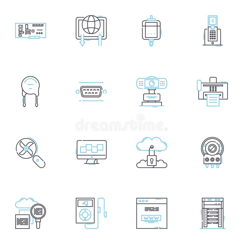 Electronic Equipment Linear Icons Set. Amplifier, Circuit, Capacitor ...