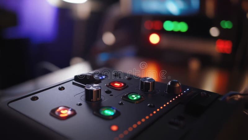 Control Panel with Colorful Lights Blinking in a Dark Room Stock ...