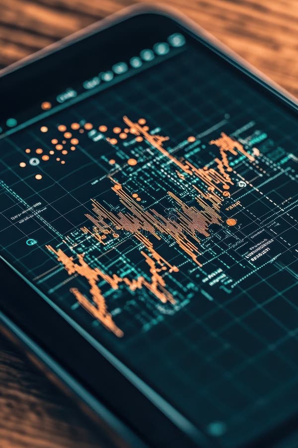 Electronic Device Displays Cryptocurrency Data. Orange Chart Shows ...