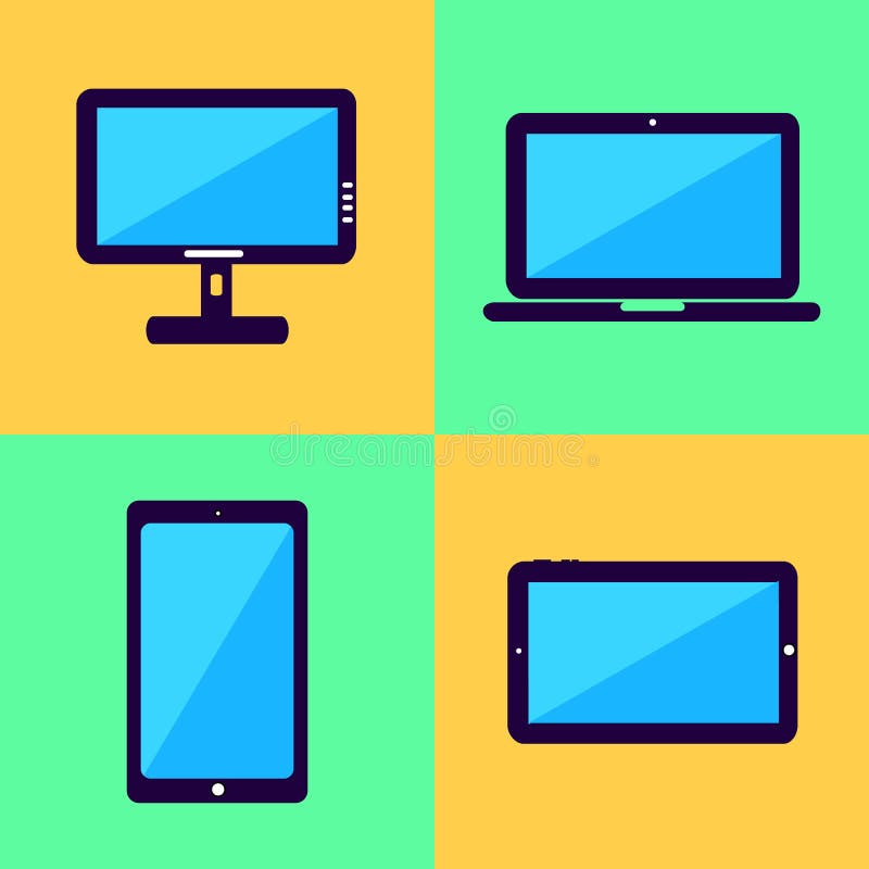 Electronic Device Flat Design Illustrations, Computer, Laptop, Tablet ...