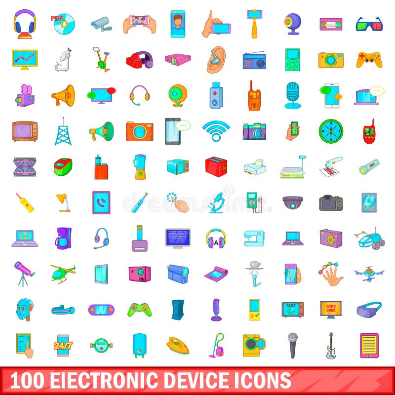 100 Electronic Device Icons Set, Cartoon Style Stock Vector ...