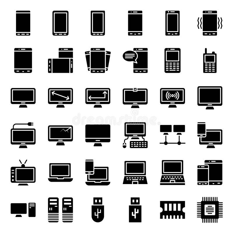 Electronic Device Vetor Illustration Set, Solid Icon Stock Vector ...