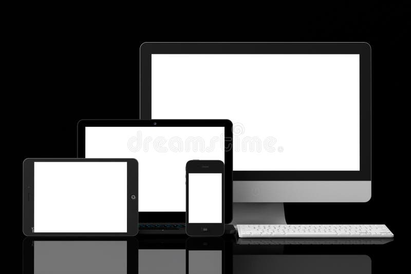 Realistic Set of Electronic Devices, Black Display, Laptop, Tablet and ...